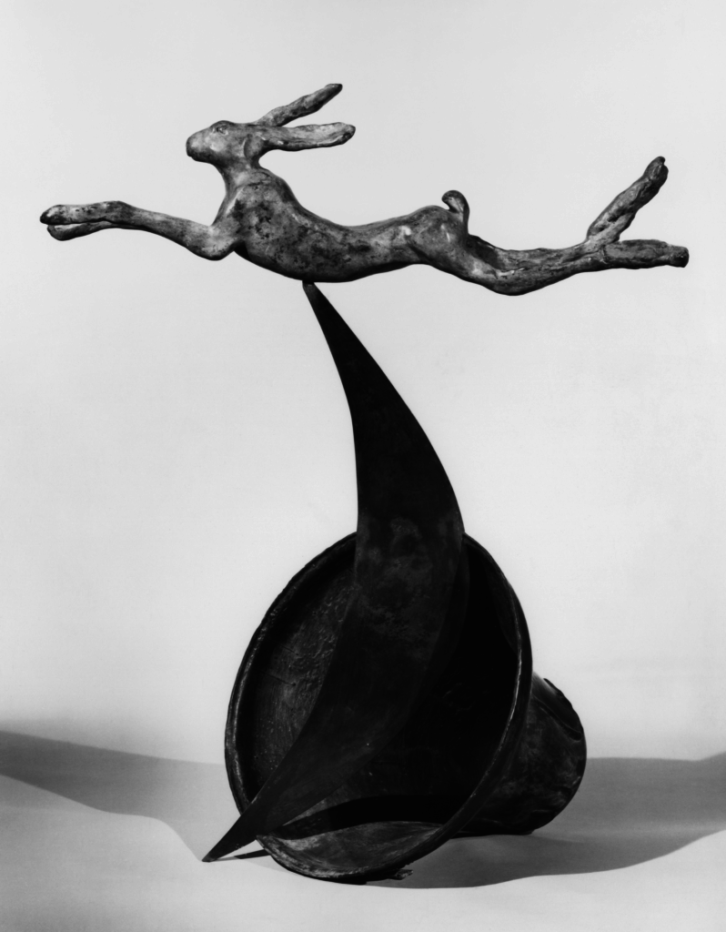Leaping Hare on Crescent and Bell | Bronze Sculpture Art 1983 | Barry ...